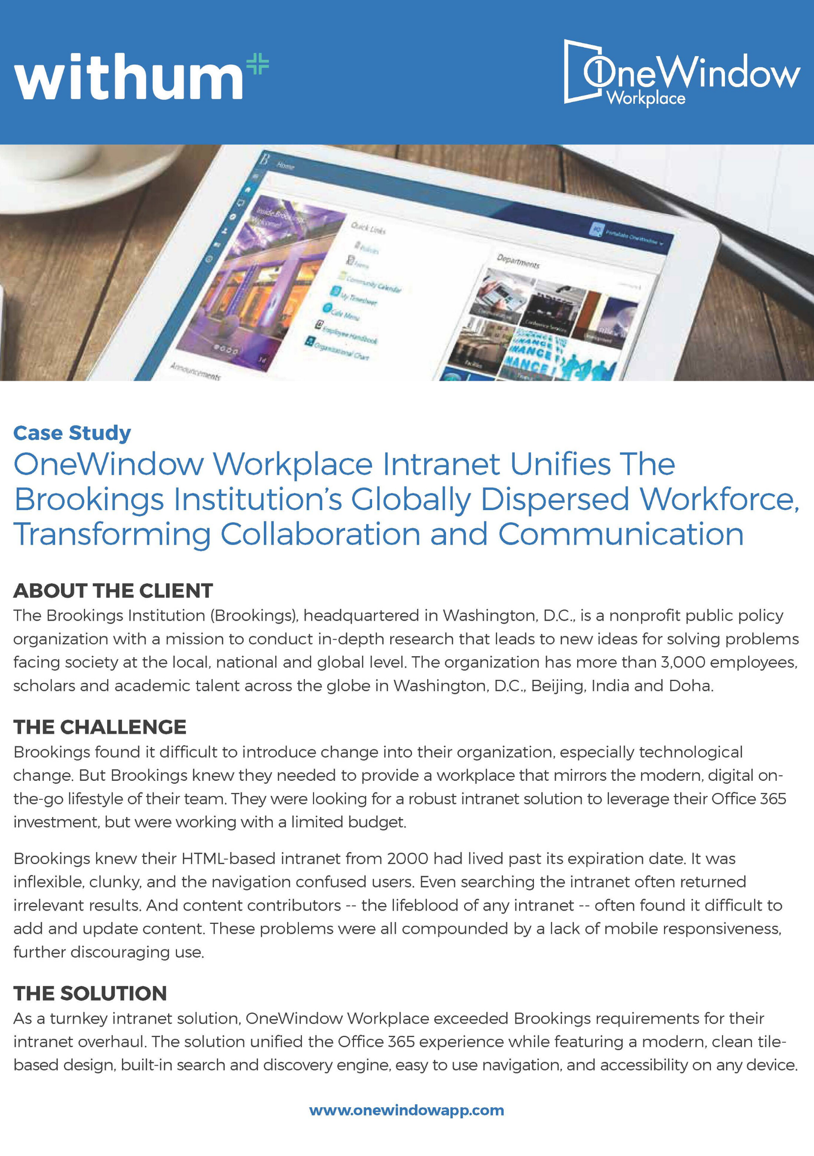 Case Study: OneWindow Workplace Intranet Unifies The Brookings ...